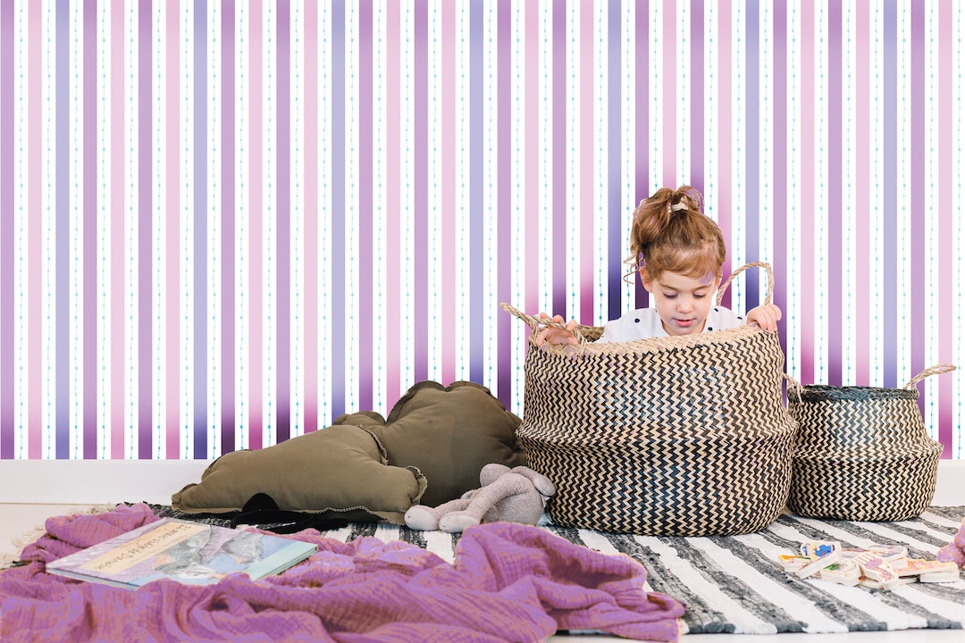 Pink & Purple Striped Wallpaper, Peel and Stick Wallpaper, Removable ...