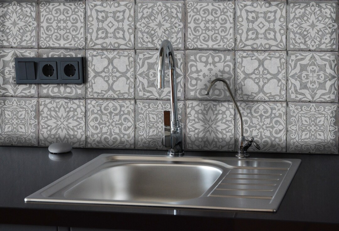 Concrete Vintage Tile Stickers Gray Machuca Spanish Kitchen Tile Peel ...