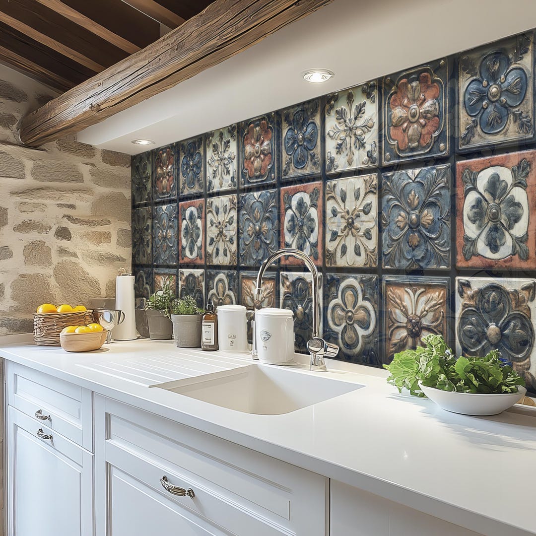 3D Metal Look, Machuca Vintage Tile Stickers, Spanish Peel & Stick ...