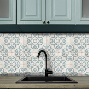 Light Blue Vintage Tile Stickers, Blue Machuca, Rustic Kitchen Tile ...