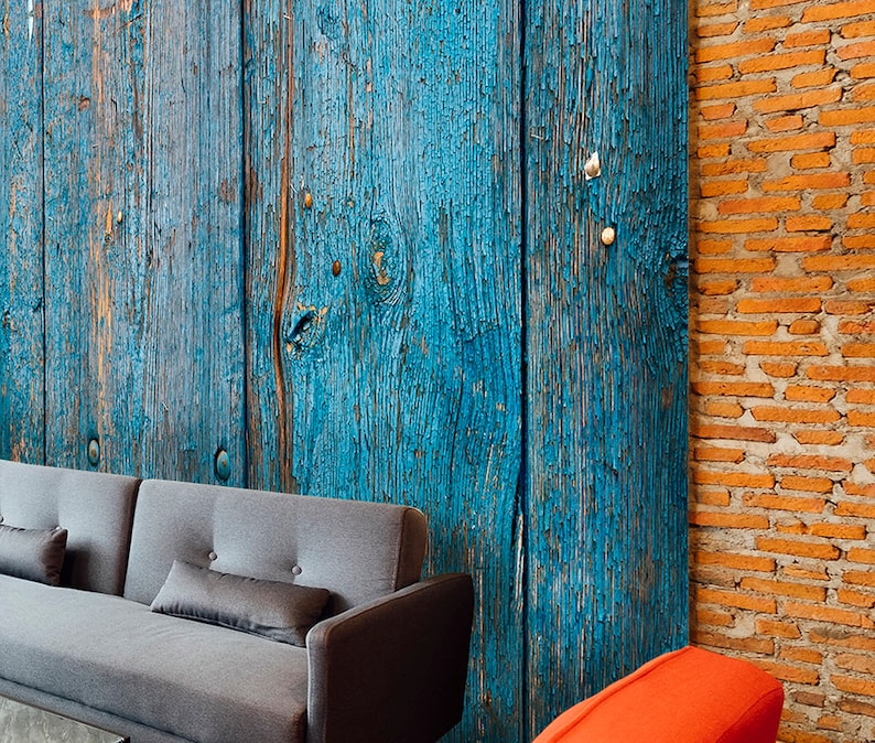 Rustic Blue Wood Wallpaper Old Wood Peel and Stick for Living - Etsy