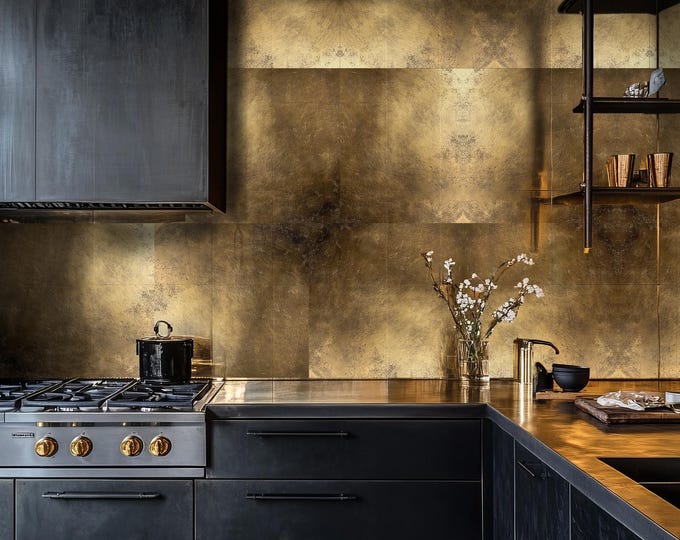 Brass Look Alike, Brown and Beige Tile Sticker, Peel & Stick Backsplash ...