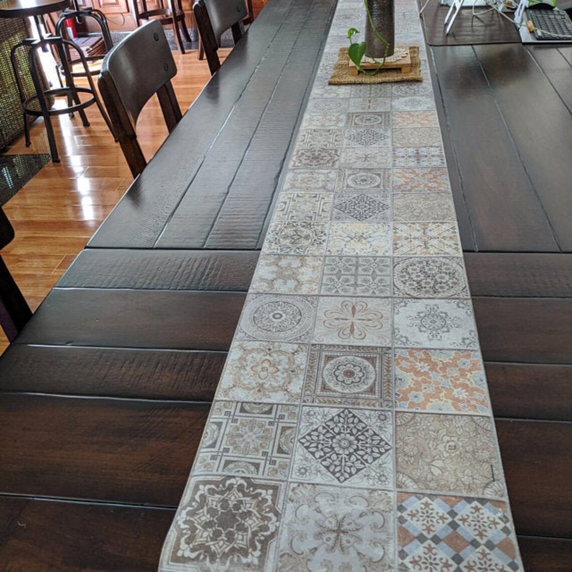 Brown Tiles Table Runner PVC Placemats Vinyl Table Runner - Etsy
