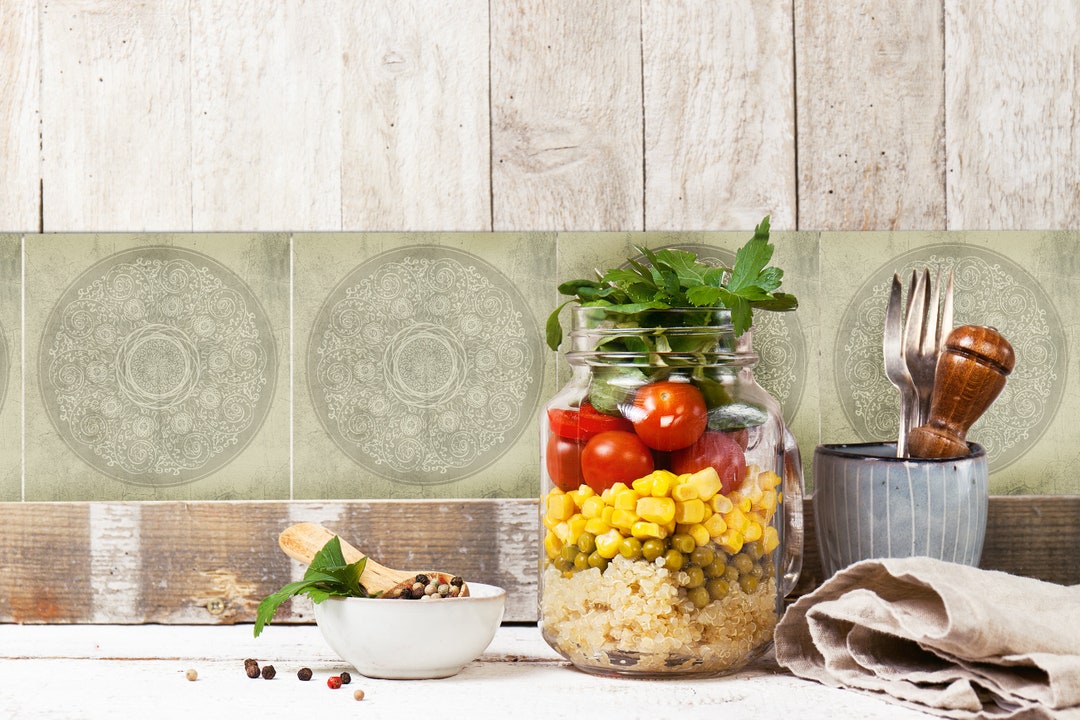 Mandala Green Yellow Wall Decals, Bathroom Tile, Kitchen Tile, Peel and ...