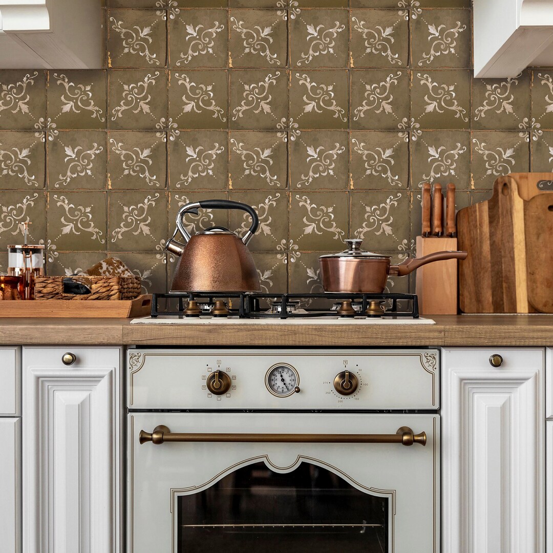 Camel Vintage Tile Stickers Brown Machuca Spanish Kitchen - Etsy