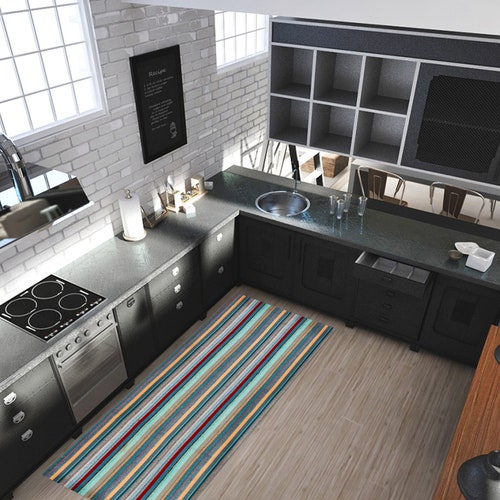 Colorful Striped Rug Kitchen Floor Mat Vinyl Kitchen Mat - Etsy