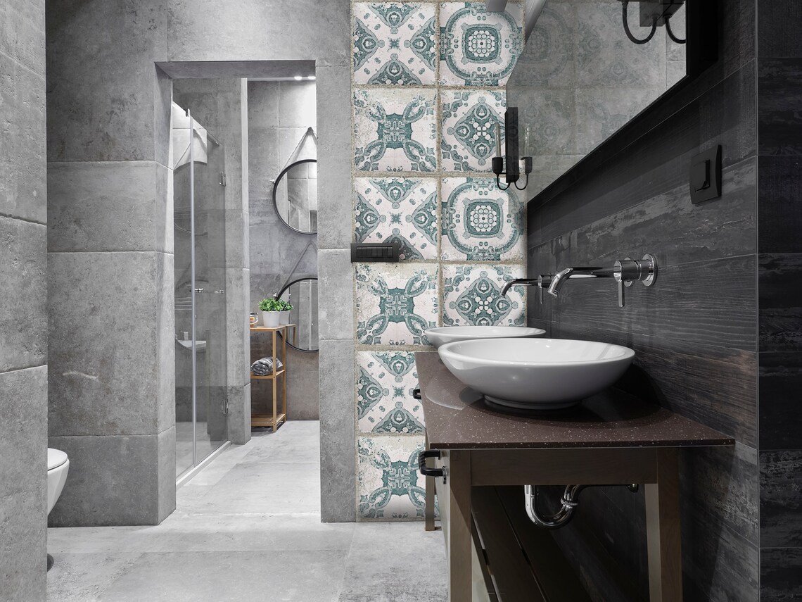 Vintage Tile Stickers Blue Green Machuca Spanish Kitchen - Etsy