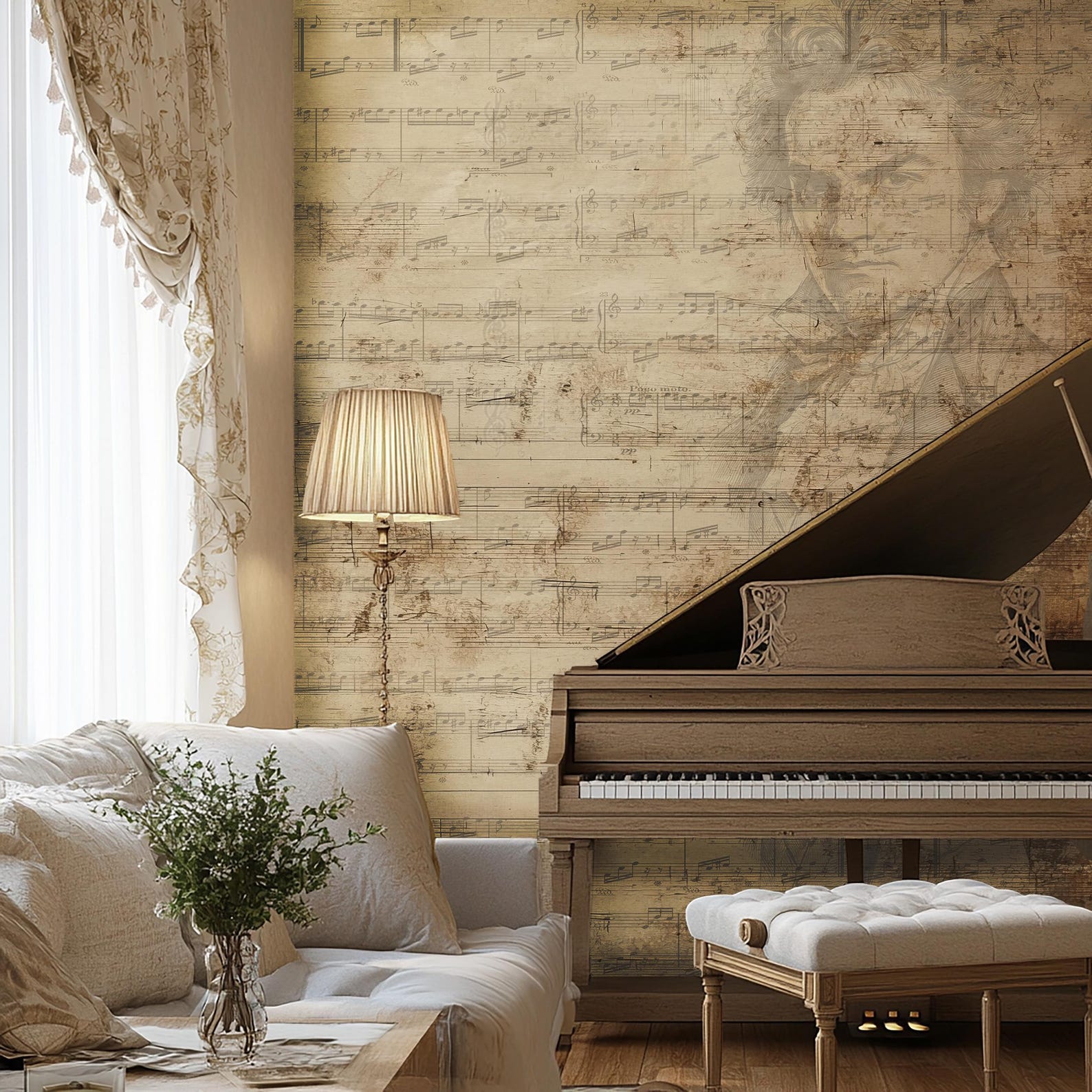 Beethoven Music Score Wallpaper, Antique Beige Peel and Stick - Etsy