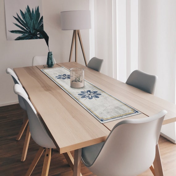 Grey Runner Blue Flower Kitchen Runner Tableware PVC Table - Etsy