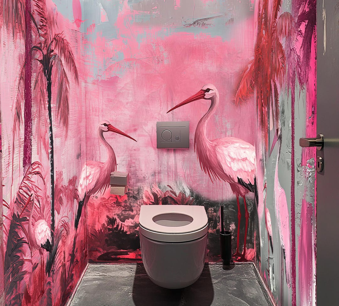 Pink Stork Wallpaper, Pink Palm Wallpaper, Artistic Wallpaper, Self ...