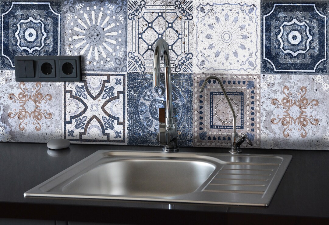 Vintage Blue Tile Stickers, Blue Machuca, Spanish Kitchen Tile, Floor ...