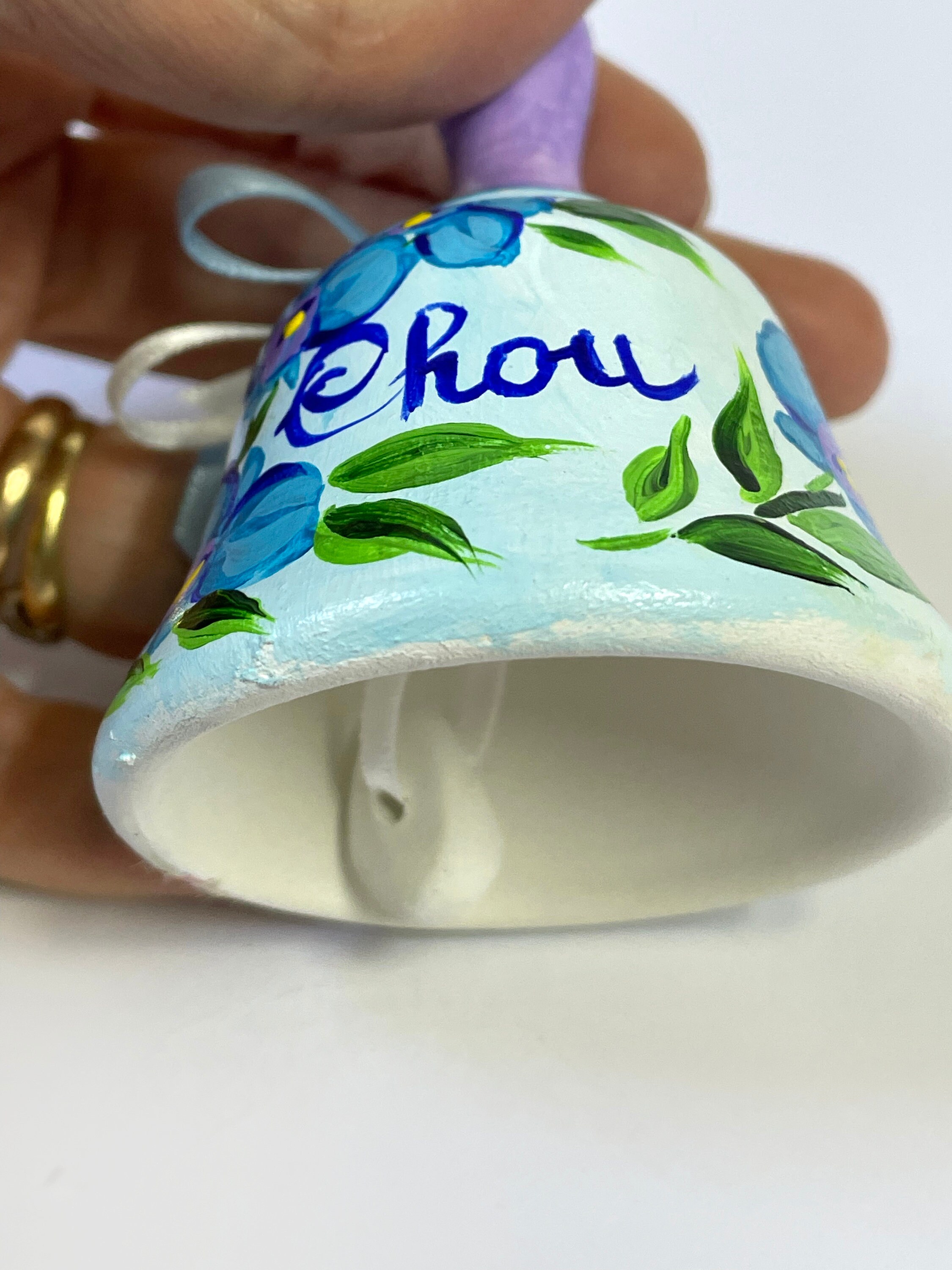 Wishing Bell With Name and Blue Flowers. Table Decoration, Easter ...