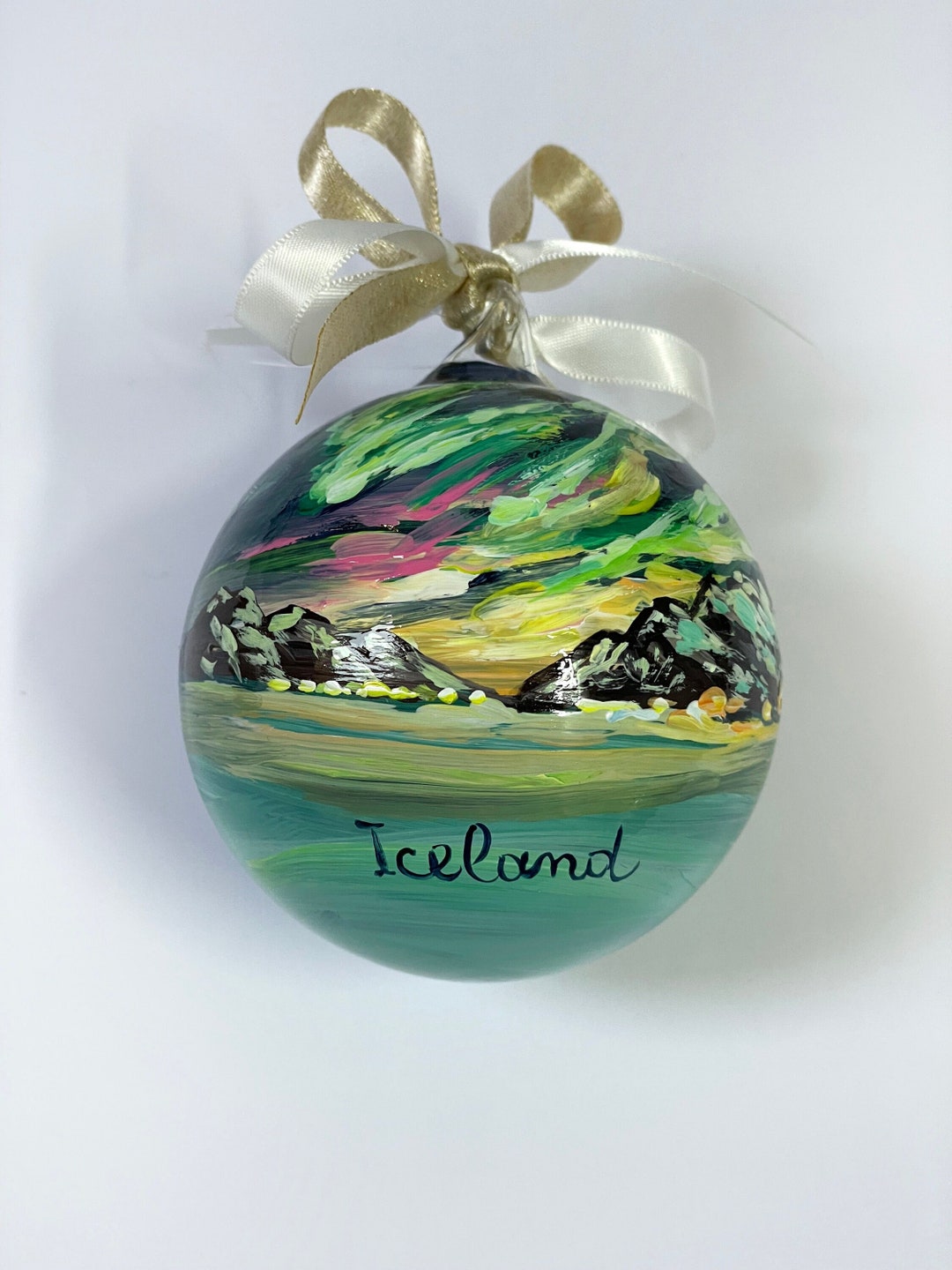 Iceland Custom Ornament, Handcrafted Hand Painted Ball, Adventure ...