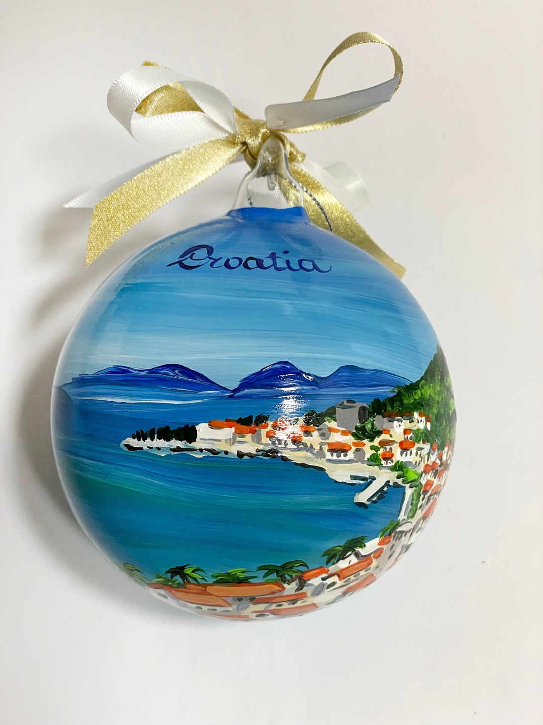 CROATIA Custom Ornament, Hand Painted Glass Sphere With Landscape of ...