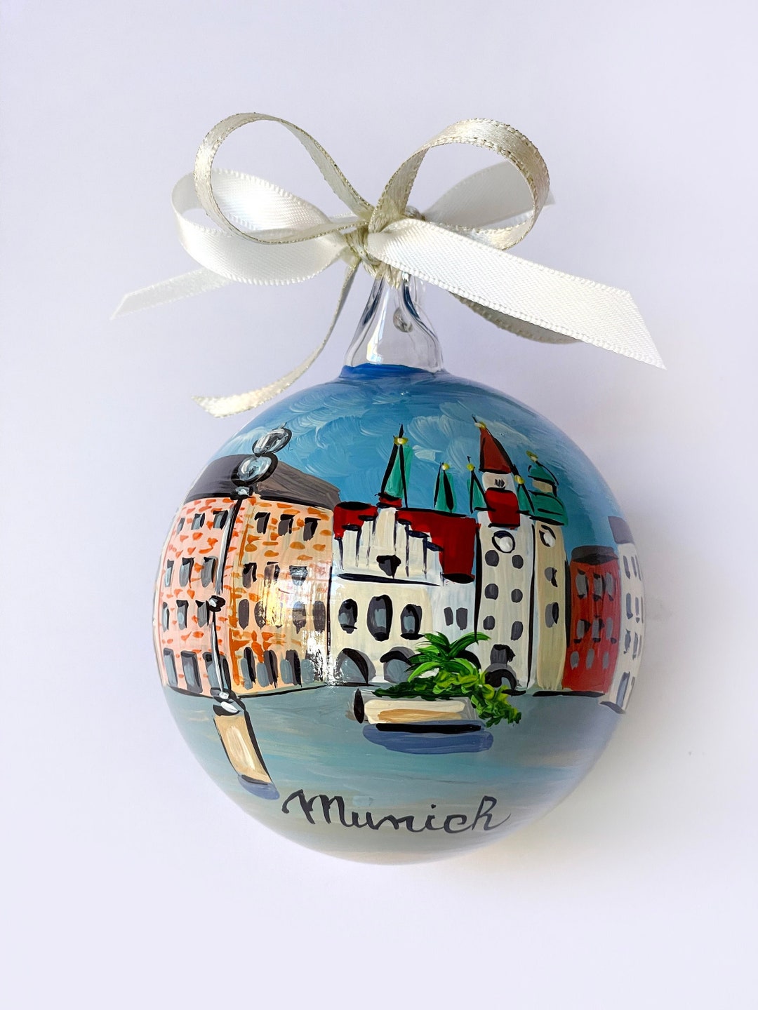 Munich Germany Ornament,hand Painted Christmas Ball. Glass Bauble With ...