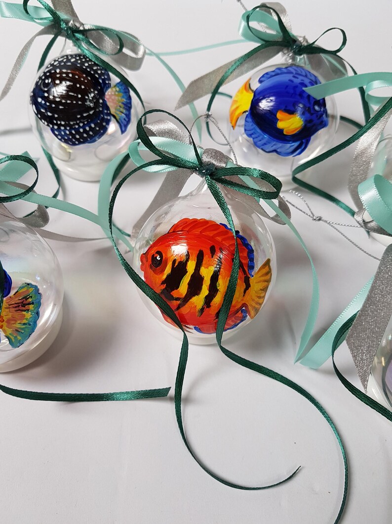 6 Tropical Fish Favors and Personalized Writing, Hand-painted Balls ...