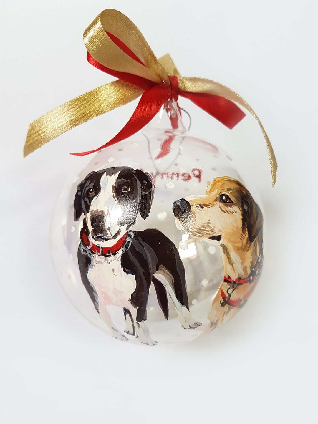 Two Dogs Portrayed on a Glass Sphere, Hand-painted Copy From Photograph ...
