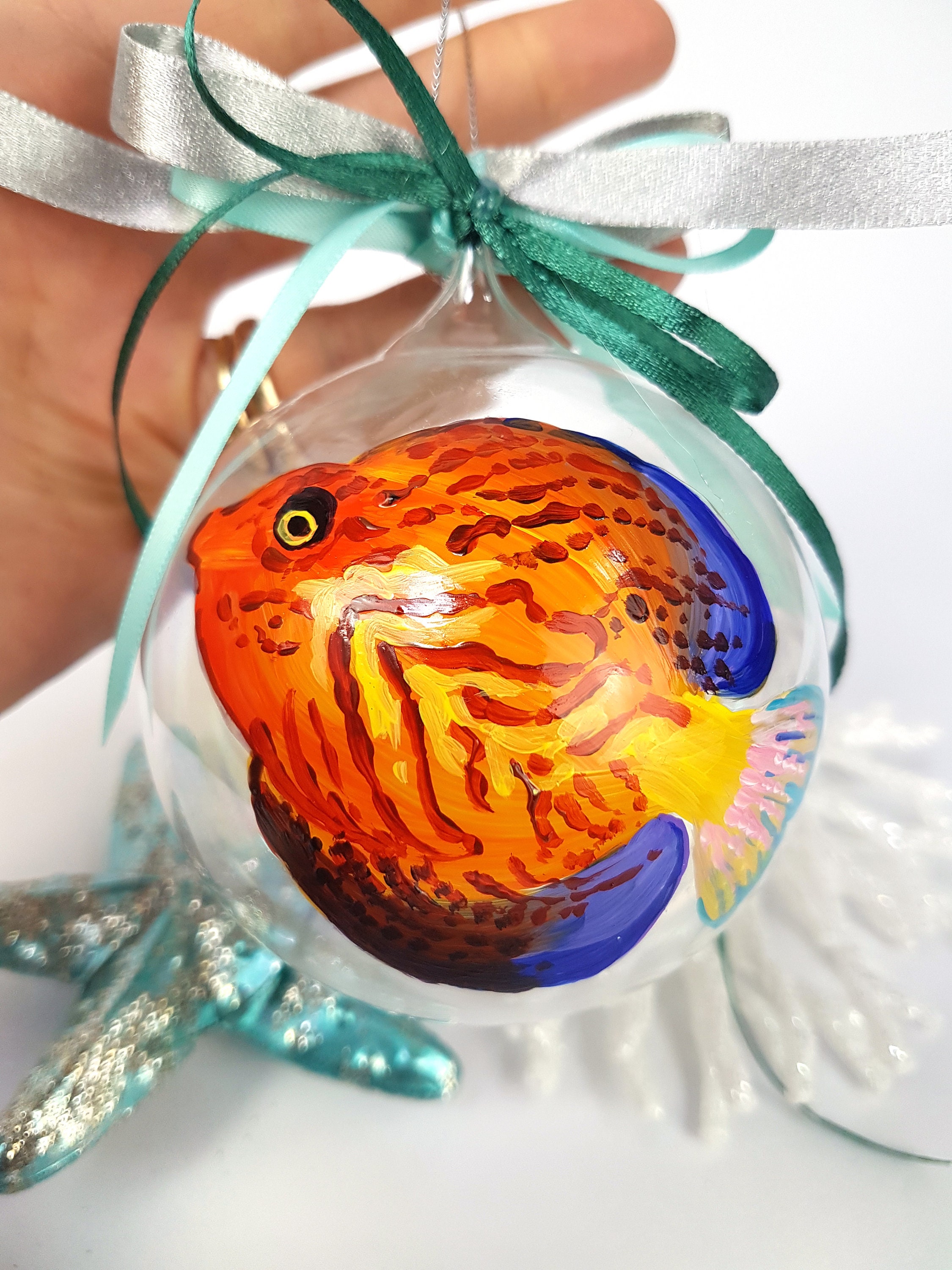Tropical Fish Painted on Glass Ornament for Aquarium Enthusiasts ...