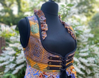 Isla XL Vintage Style Over Dress Upcycled Royal Blue Gold Heavier ...