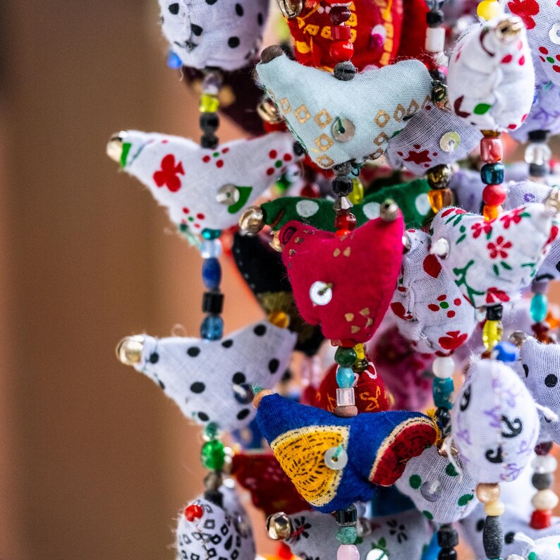 String of 20 Colourful Textile Birds With Bell Tota Decoration - Etsy