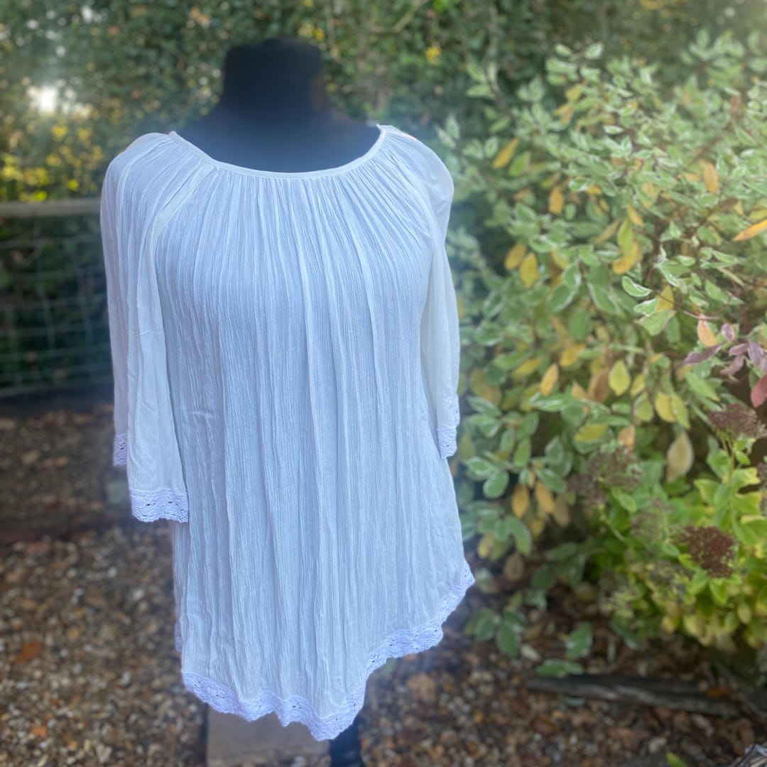 Maeve White Crinkle Crochet Edge Plus Size Long Top/ Dress Steampunk ...