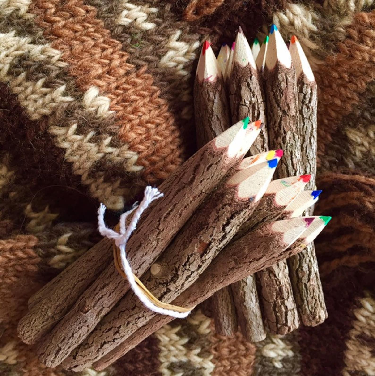 10 Twig Pencils Hand Carved Multi Coloured Bundle Ethically Sourced ...