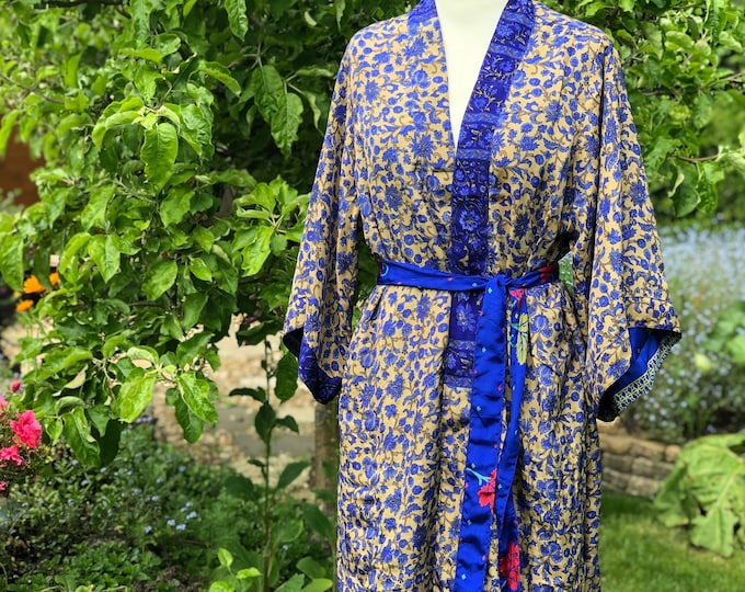 Isla XL Vintage Style Over Dress Upcycled Royal Blue Gold Heavier ...
