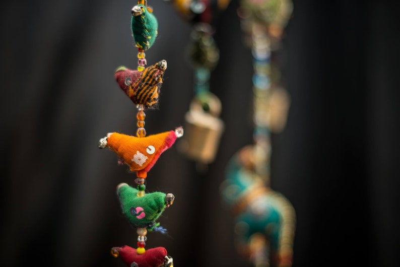 String of 20 Colourful Textile Birds With Bell Tota Decoration - Etsy