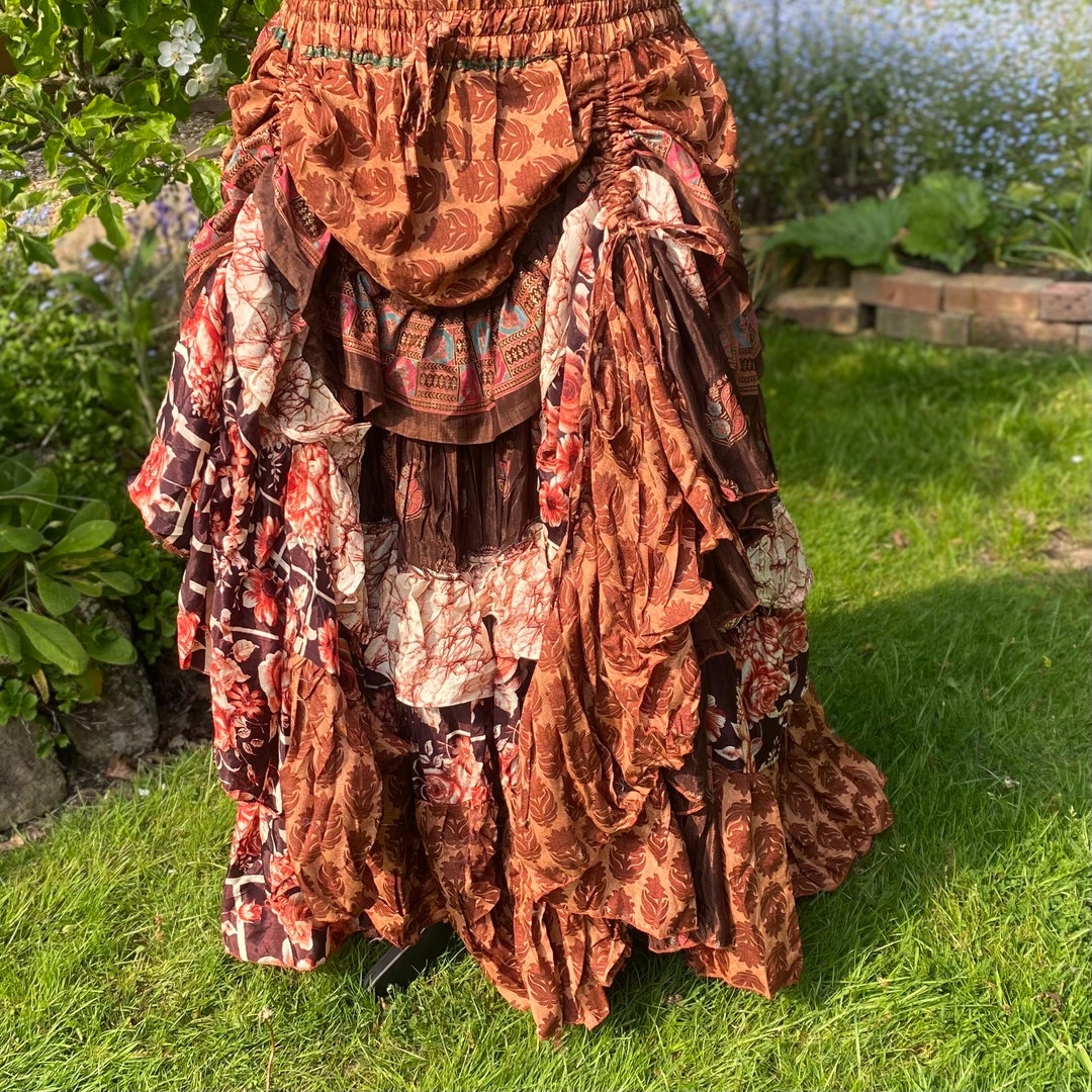 Tatiana 25 Yard Maxi Skirt Light Vintage Sari Brown Multi Dance Skirt ...