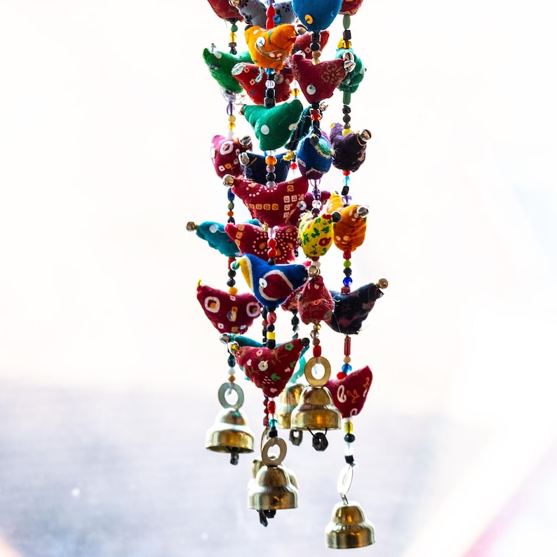 String of 20 Colourful Textile Birds With Bell Tota Decoration - Etsy
