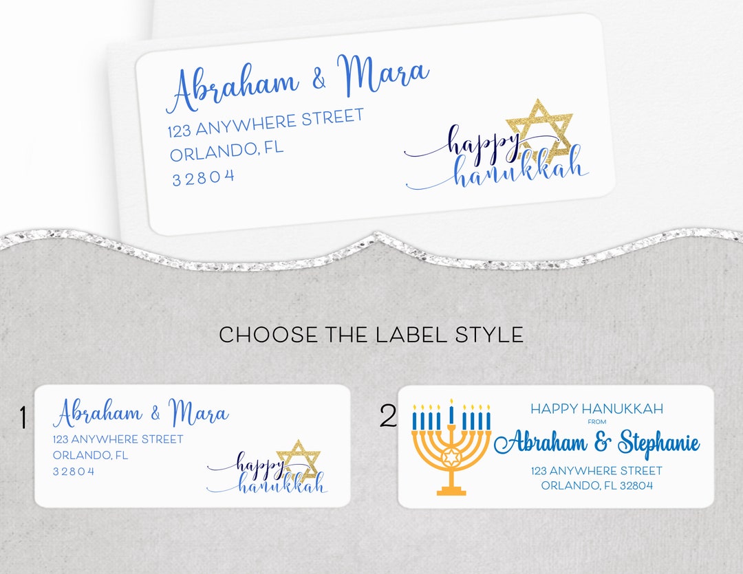 Hanukkah Return Address Labels, Jewish Holiday Address Sticker, Menorah ...