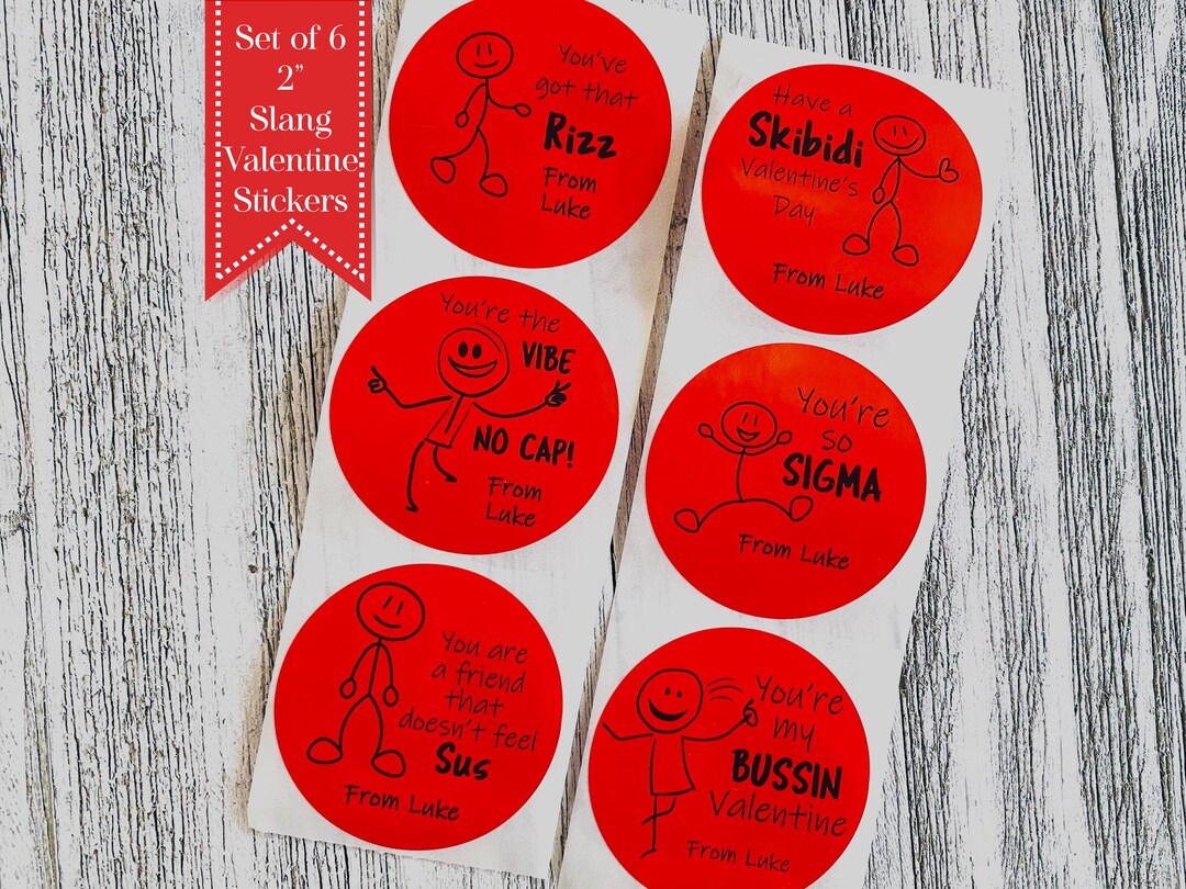 Slang Valentine Sticker, Personalized Valentine Label, Rizz, Sus ...