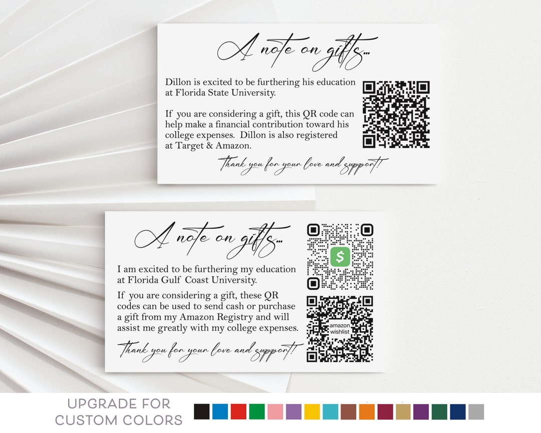 Graduation Gift Insert Card, College Fund QR Code Enclosure Card for ...