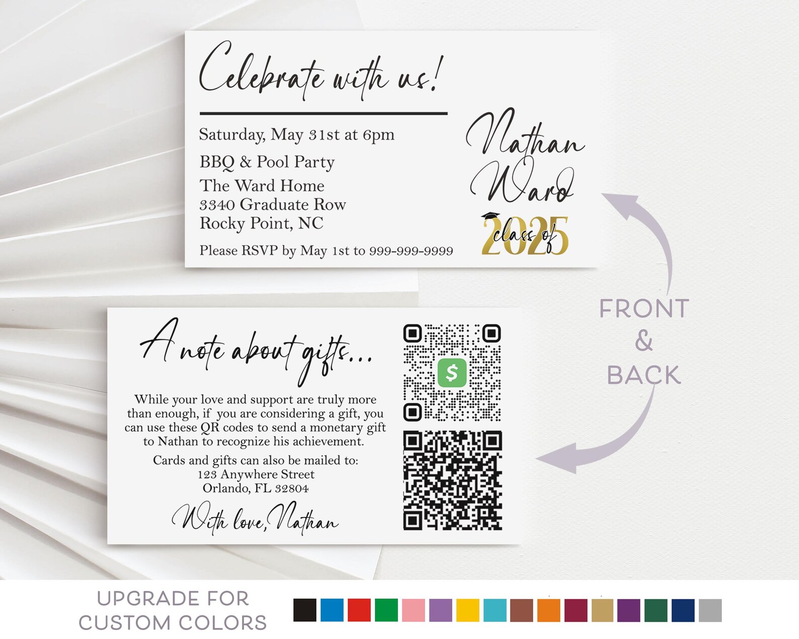 Graduation Party Insert Card With College Fund QR Codes, Grad Gift Cash ...