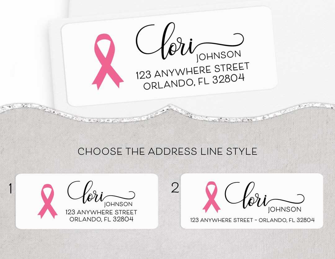 Breast Cancer Address Label, Pink Ribbon, Awareness, Survivor, Return ...