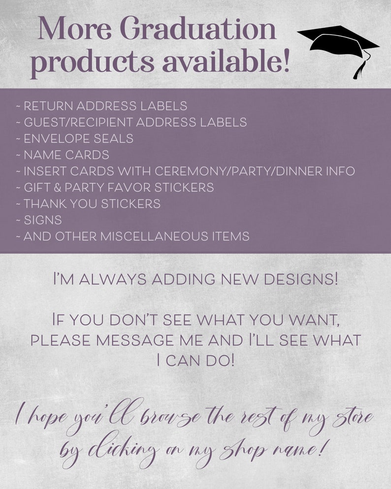Graduation Party Insert Card, Grad Party Enclosure Card, Class of 2026 ...