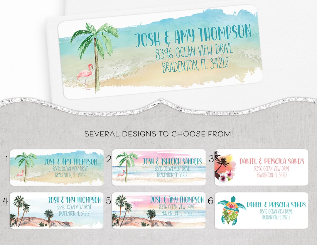 Beach Address Label, Tropical Return Address Label, Personalized ...