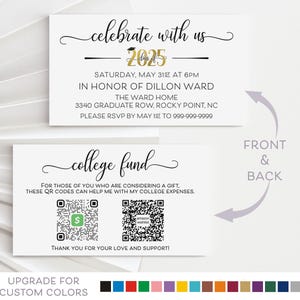Graduation Party Insert Card With College Fund QR Codes, Grad Gift Cash ...