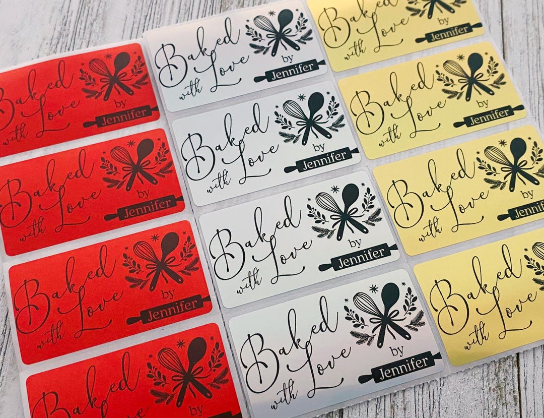 Baked With Love Sticker, Custom Baked Goods Label, Personalized Labels ...