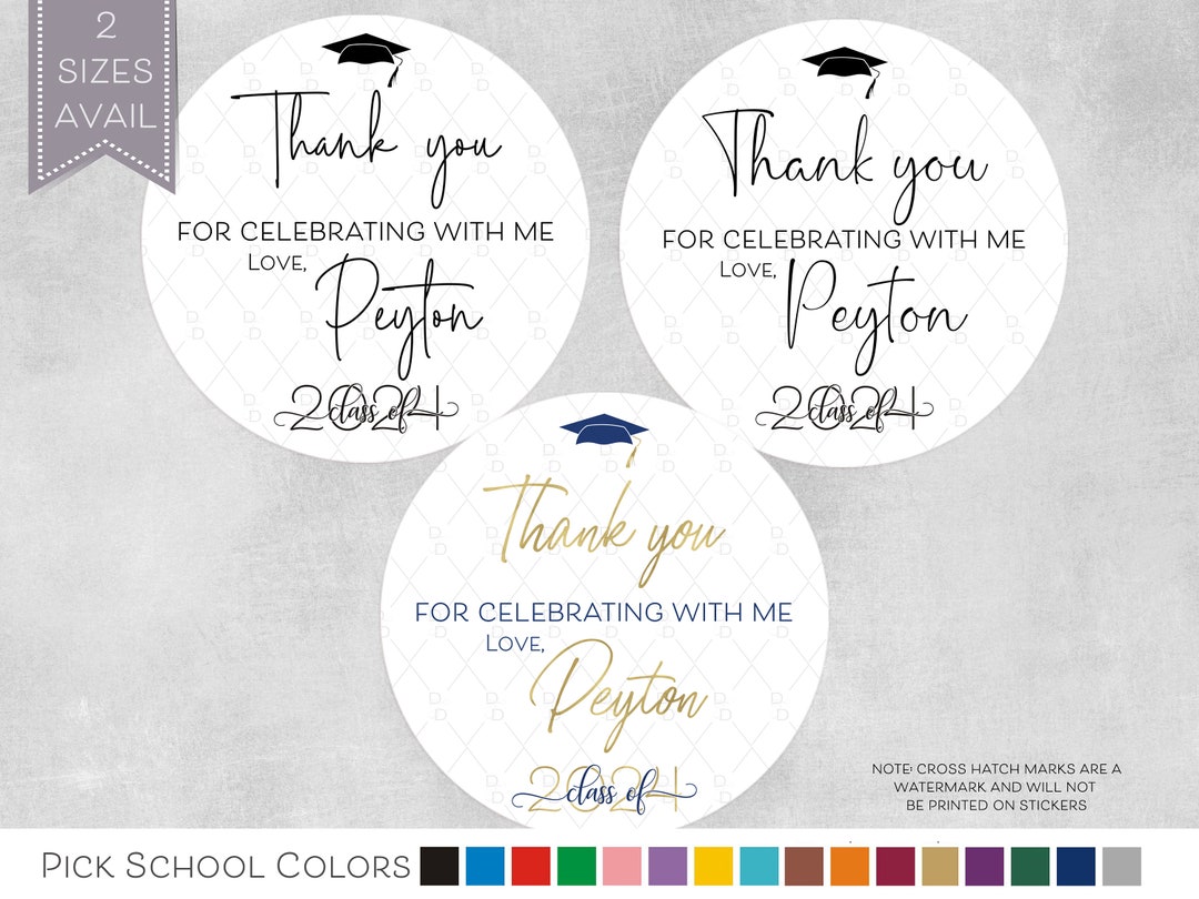 Graduation Thank You Sticker, Graduation Party Favor Sticker, Class of ...