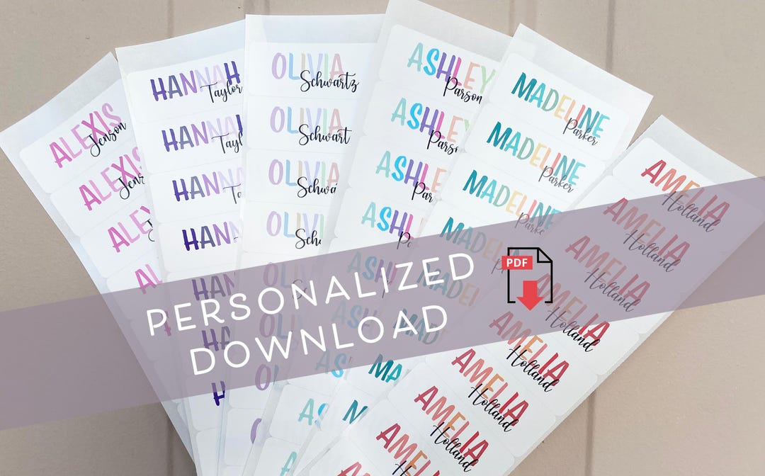 Kids Name Label Printable, Back to School Trendy Colored Name Sticker ...
