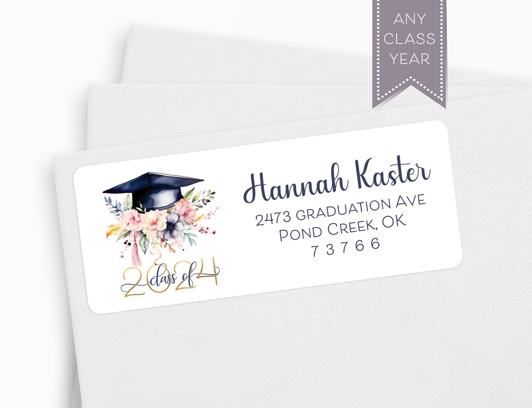 Graduation Address Label, Watercolor Floral Return Address Sticker for ...