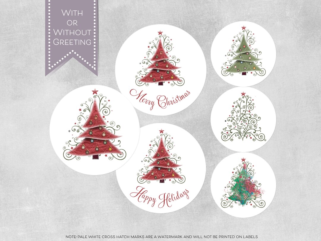 Merry Christmas Round Sticker With Christmas Tree, Happy Holidays ...