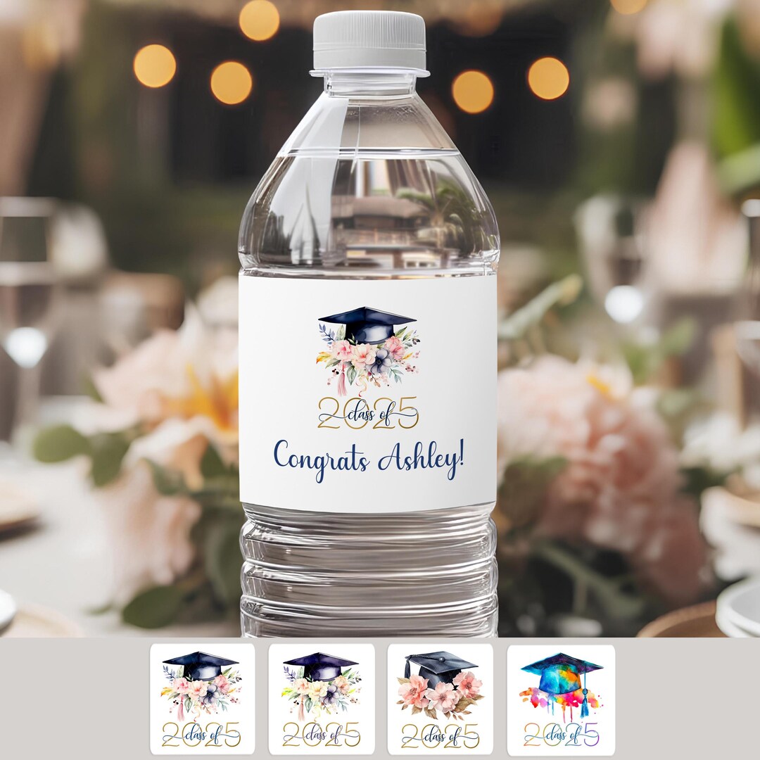 Graduation Water Bottle Label, Personalized Congrats Graduate Class of ...