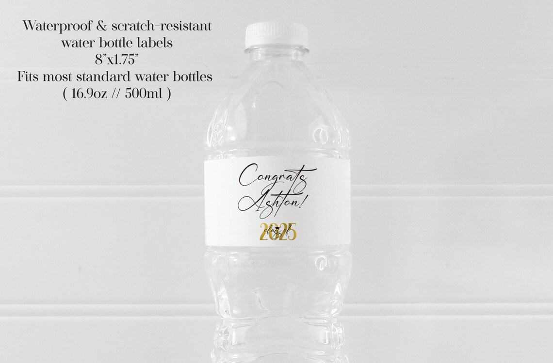 Graduation Water Bottle Label, Personalized Congrats Graduate Class of ...