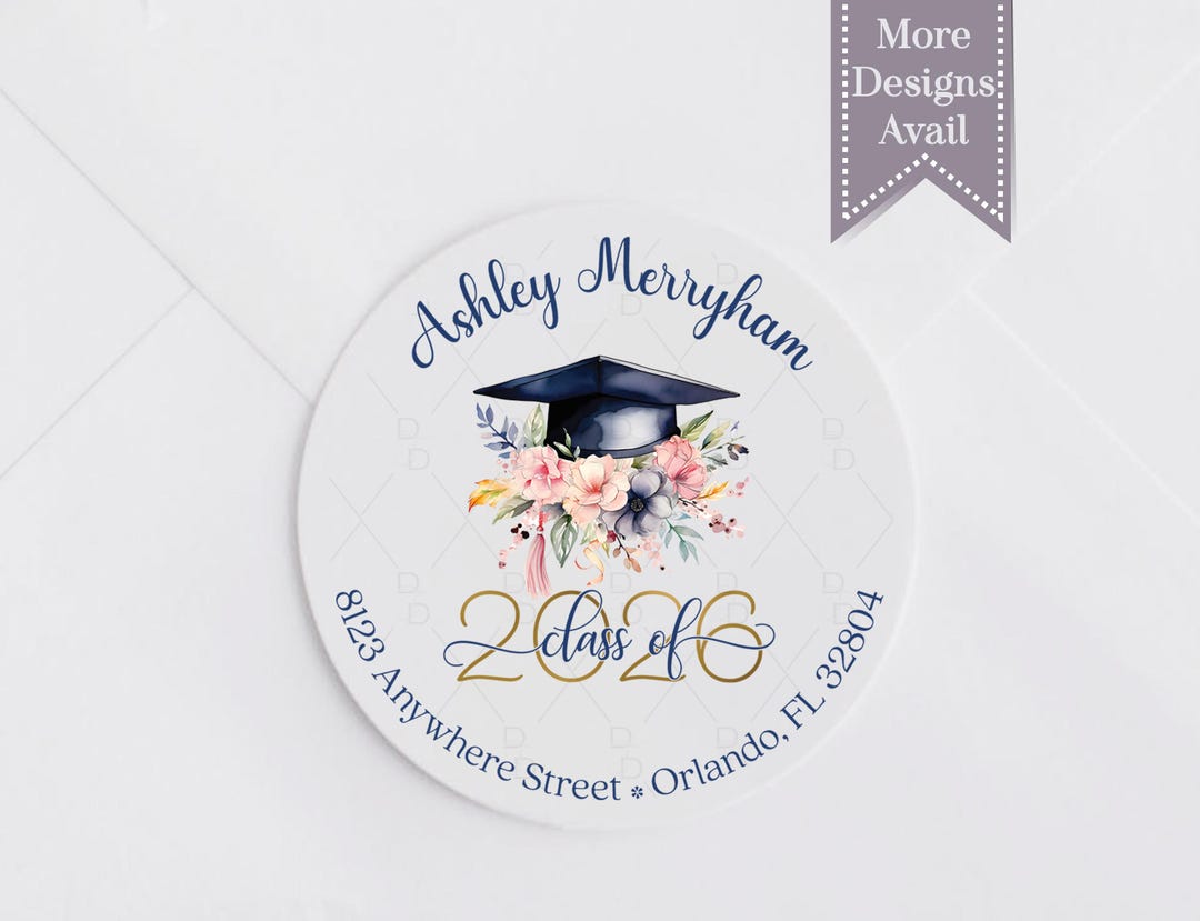 Graduation Address Label, Floral Grad Round Return Address Envelope ...