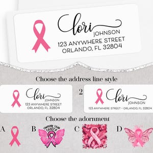 Breast Cancer Address Label, Pink Ribbon, Awareness, Survivor, Return ...
