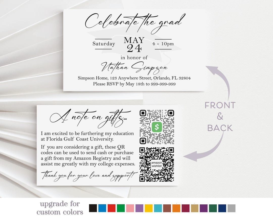 Graduation Party Insert Card With College Fund QR Codes, Grad Gift Cash ...