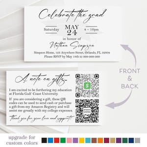 Graduation Party Insert Card With College Fund QR Codes, Grad Gift Cash ...