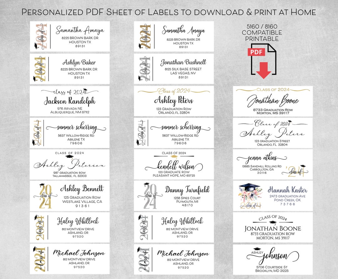 Graduation Address Label Download, Class of 2024, Graduate Mailing ...